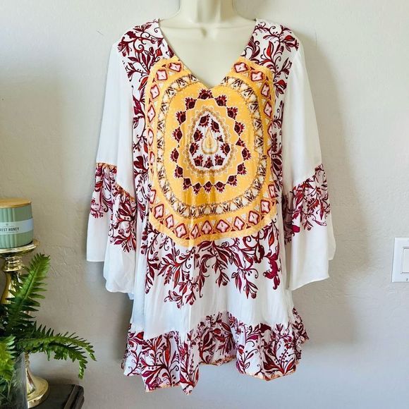 Robert Louis | Tops | Robertlouisnwt Sunset Dreams White Ruffle Tunic ...